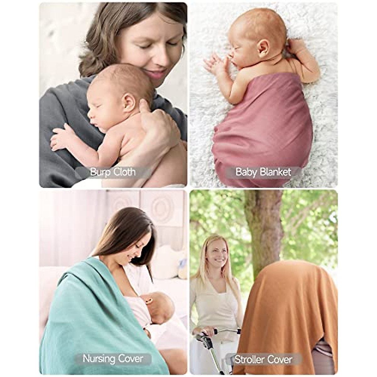 Mom Beebi Swaddle Blanket, Soft Silky Muslin Swaddle Blankets, Breathable and Skin-Friendly Baby Blankets for Boys & Girls, 4-Pack Unisex Baby Blankets, Newborn Gifts, 47 x 47 inches