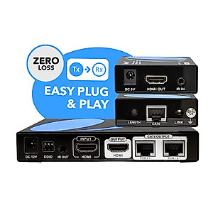 OREI 1X2 HDMI Extender Splitter Over Single CAT6/7 Cable Uncompressed 1080P with IR Remote EDID - Up to 132 Ft - Loop Out - Low Latency - 1 Input 2 Output 2 Channel Transmission