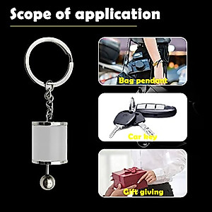 cueclue 1 Pack Car Shifter Keyring, Polished Metal Key Chain Model, 6 Speed Gear Key Clip, Universal Mini Keychain (Silver)