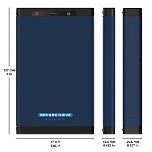 SecureData SecureDrive BT 500GB Hardware Encrypted USB 3.0 Ext Drive FIPS 140-2 Level 3 Unlock via Phone app TAA Compliant, CJIS, HIPAA, CMMC, GDPR Compliant, Works with Mac and Win Free AV