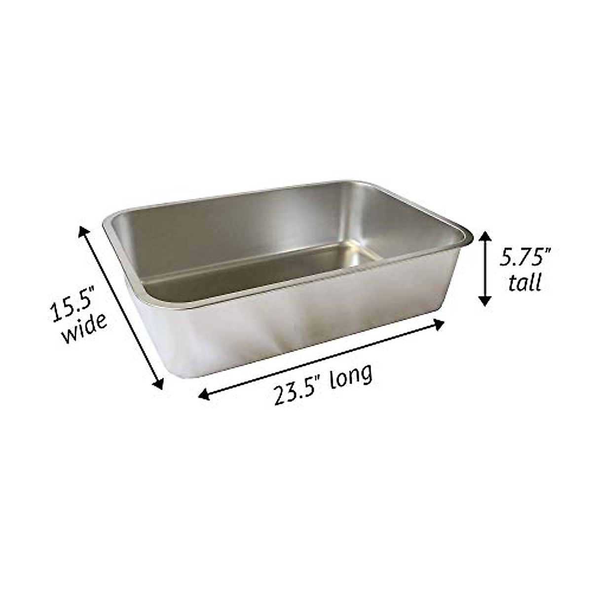 Midlee Stainless Steel Cat Litter Box- XL Size- 23.5" x 15.5" x 5.75"