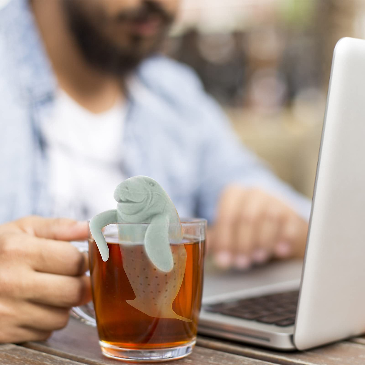 Manatee Tea Strainer, Silicone Tea Infuser, Cute Loose Leaf Tea Steeper Set for a Mug or a Cup, Gift for Tea Lovers, 1 Loose Leaf Tea Strainer