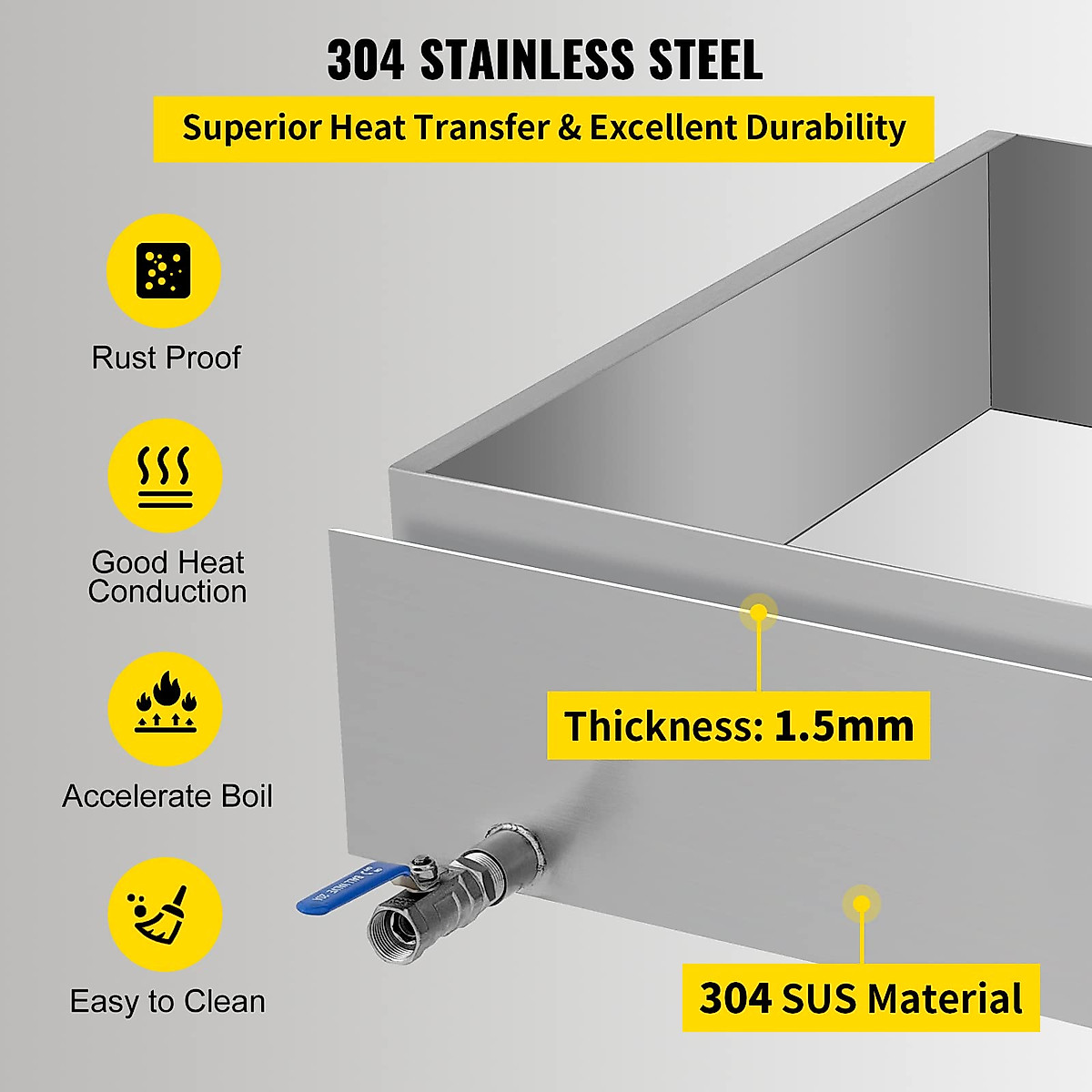 VBENLEM Maple Syrup Evaporator Pan 24x24x7 Inch Stainless Steel Maple Syrup Boiling Pan for Boiling Maple Syrup