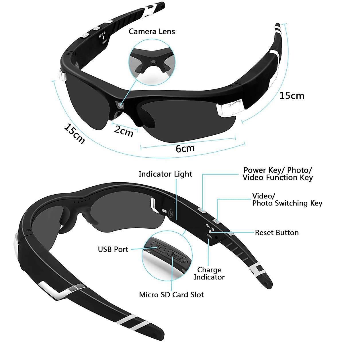 ZTCOLIFE Camera Sunglasses, 1080P Outdoor Sports Smart Glasses with High-Definition Lenses, Film Hands Free for Taking Photo, Hunting, Cycling, Running, Driving, Travel