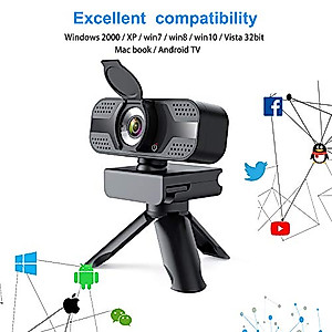 Webcam with Microphone for Desktop, 1080P HD USB Computer Cameras with Privacy Cover&Webcam Tripod, Streaming Webcam with Flexible Rotatable Wide Angle Webcam for PC Zoom Video/Gaming/Laptop/Skype