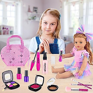 ZITA ELEMENT 14 Pcs 18 Inch Girl Doll Accessories and Makeup Set Includes Doll Dress with Makeup Stuff for 18 Inch Girl Doll My Our Life Journey Generation Girl Doll Accessories