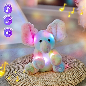 Glow Guards 12'' Light up Peek-a-Boo Elephant Stuffed Animal Musical Rainbow Elephant Singing Stuffed Animal Electric Interactive Toys Christmas Holiday Birthday Gifts for Toddler Kids