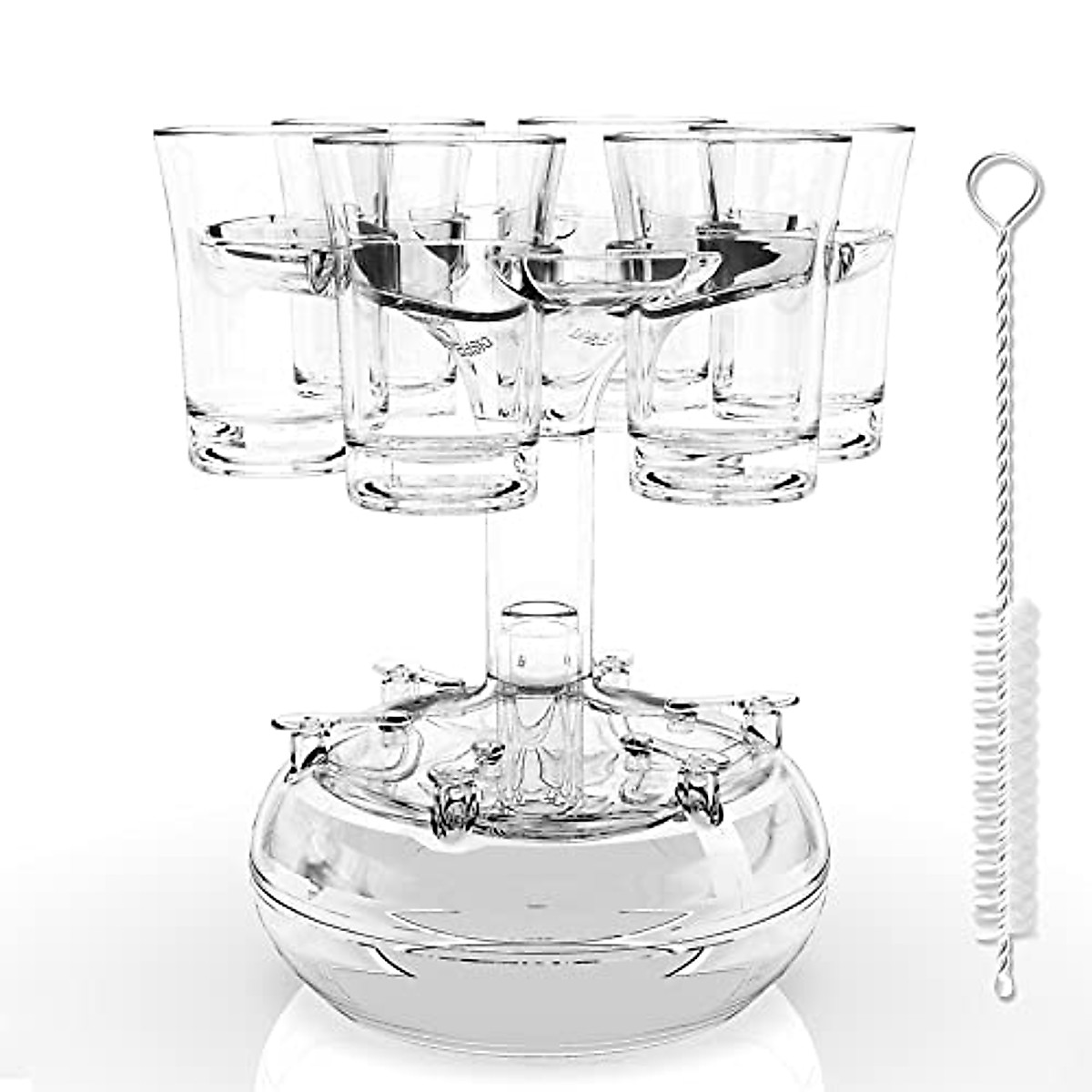 ALEVMOOM Shot Glass Dispenser and Holder,Adjustable Acrylic Shot Dispenser with 6 Drinking Glasses Made of Food Grade Plexiglass, for Beer Dispenser for Bar Parties Drinking Tools with brush