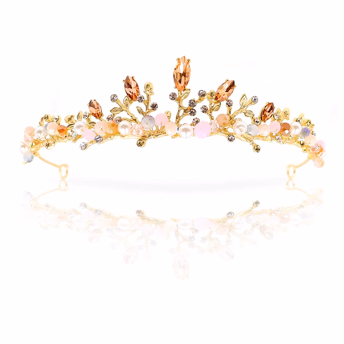 NODG Gold Tiaras for Women Bride Rhinestones Crowns for Women Gold Headbands for Women Crystal Pearl Bridal Tiaras and Crowns for Wedding Birthday Party Prom