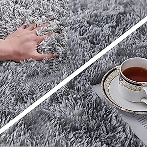 TABAYON 8 x 10 Feet Shag Area Rugs, Ultra Soft Indoor Modern Nursery Rug, Tie-Dyed Light Grey Plush Shaggy Throw Carpets for Boy and Girls Room Dorm Living Room
