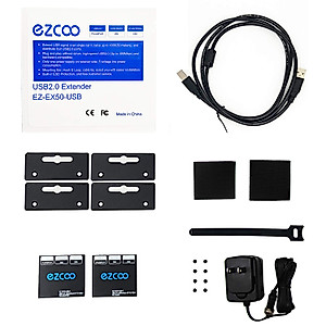 USB Extender 165ft 50m 4-Port USB2.0 HUB by Cat5e Cat6 -Two Webcam Work Sync,Plug & Play for Camera Storage Hard Drive PC Windows,MacOS,Android,1.5m USB Cable, 5V Power USB Over Ethernet EX60USB