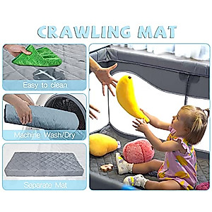 Baby Playpen,Letmudla Playpen with Mat,Upgraded Sturdy Play Pen with Gate,Easy to Assemble Play Yard,Safe Play Pens for Babies and Toddlers with Hand Rings,Outdoor&Indoor Activity Center for Infant