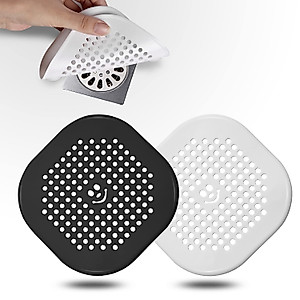 2 Pack Drain Hair Catcher Silicone Drain Protector Hair Stopper with Suction Cup for Shower Kitchen Bathroom Black White