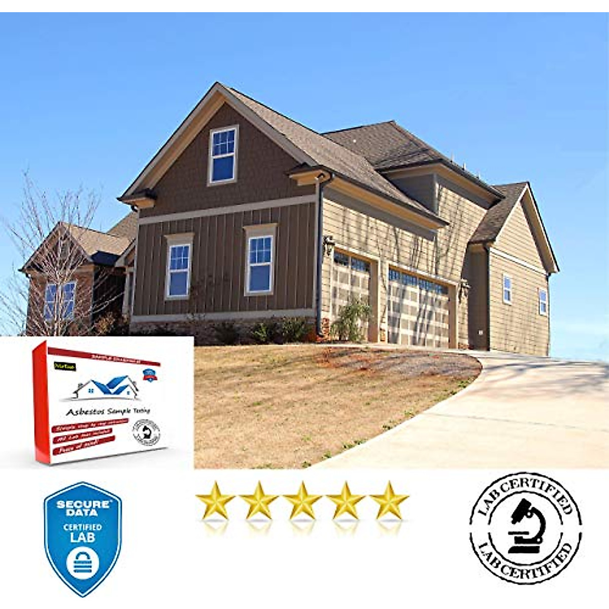 Asbestos Test Kit 1 PK- Includes All Lab Fees - Test Popcorn Ceiling, Tile, Insulation, Adhesive, Mastic, Drywall and Other Materials for Asbestos (72Hr Turnaround)