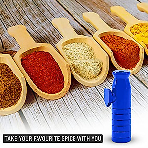 COUKIN Bullet Kit of 3 Pieces, Portable Powder Spice Dispenser Bottle to Carry On Everywhere, Modern Desing with Easier and More Precise Use, 3 Pack (Blue, Silver and Black)