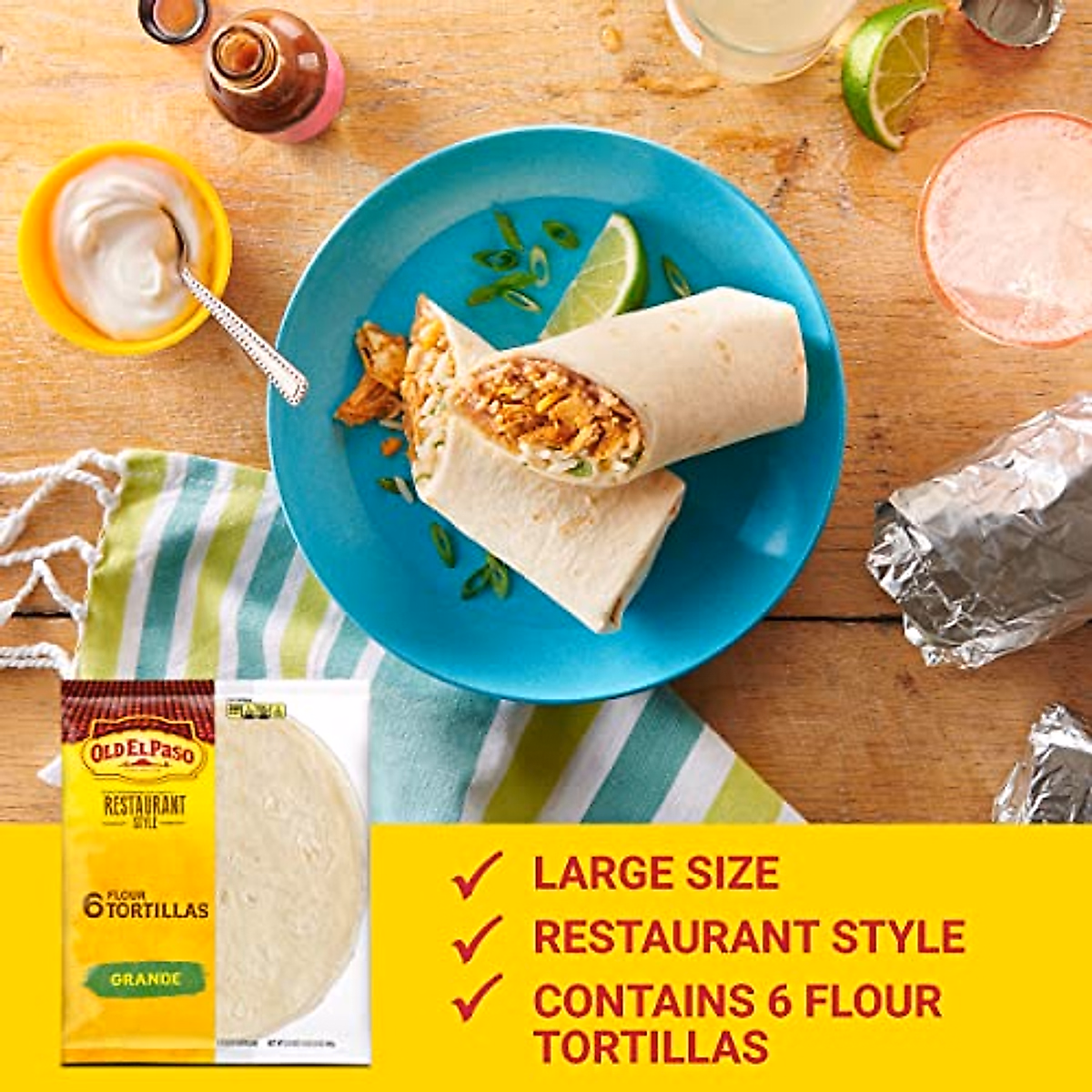 Old El Paso Restaurant Style Grande Flour Tortillas, 6-count (Pack of 5)