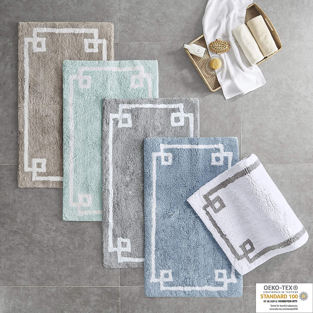Madison Park Evan 100% Cotton Bathroom Rug Non Slip Backing-Luxrurious Tufted Plush Bath Mat Absorbent, Quick Dry, Spa Design Shower Room Décor, 24x40, Taupe