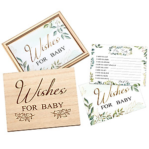 Junkin 50 Pack Baby Shower Advice Cards and Wood Baby Keepsake Box, Baby Advice Cards Wishes for Baby Cards for Baby Shower Games Invitations Gifts, 5 x 4 Inch (Leaves)