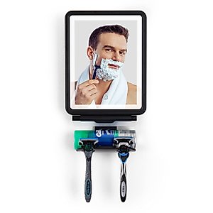 Clean Shave Fogless Shower Shaving Mirror with LED Lights - Clear Bright Mirror - Modern, Smooth Design - Storage for Razor and Bathroom Accessories - Squeegee - Tile or Wall Mounted, Easy to Install