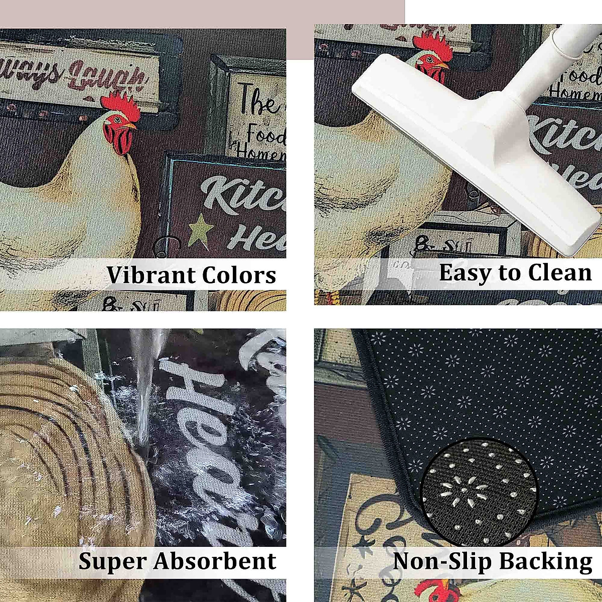 flippana Kitchen Rugs Farmhouse Style for Floor, Rooster Kitchen Rug, Non-Slip Backing Kitchen Mat Set of 2 Washable Kitchen Rug Sets with Runner for Home Kitchen 17"x47.2"+17"x30"