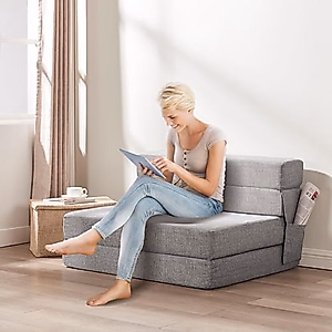 Z-hom Folding Sofa Bed, 6 inch Foldable Mattress Convertible Sleeper Chair Floor Mattress Couch, Convertible Sofa Bed with Pillow & Washable Cover for Room/Office/Dorm 76" x 39" x 6" (Light Grey)