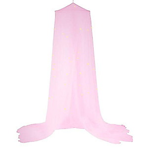 BCBYou Bed Canopy Mosquito Net with Fluorescent Stars Glow in Dark for Baby, Kids, and Adults, for Cover The Baby Crib, Kid Bed, Girls Bed Or Full Size Bed (Pink)