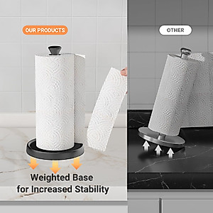 Swaitee Paper Towel Holder, Paper Towel Holder Countertop for Standard & Jumbo Rolls, Black Paper Towel Holder with Anti-Slip Weighted Base for Kitchen and Bathroom