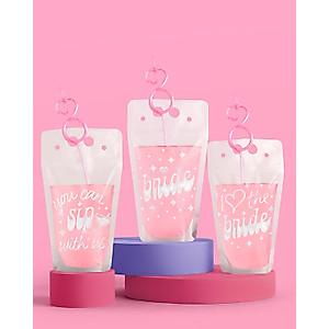 xo, Fetti Bachelorette Party Decorations Bride Foil Drink Pouches - 15 ct | Bach Party Drinkware, Cute Bridal Shower Cups, Bridesmaid Favor, Engagement Party Supplies