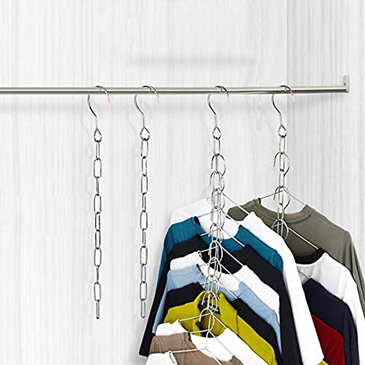 6Pcs Saving Space Clothes Hanger Chains Stainless Steel Clothes Hanger Organizer Wardrobe Space Saver Hanger Multi-Layer Hangers Chains College Dorm Room Essentials Hangers