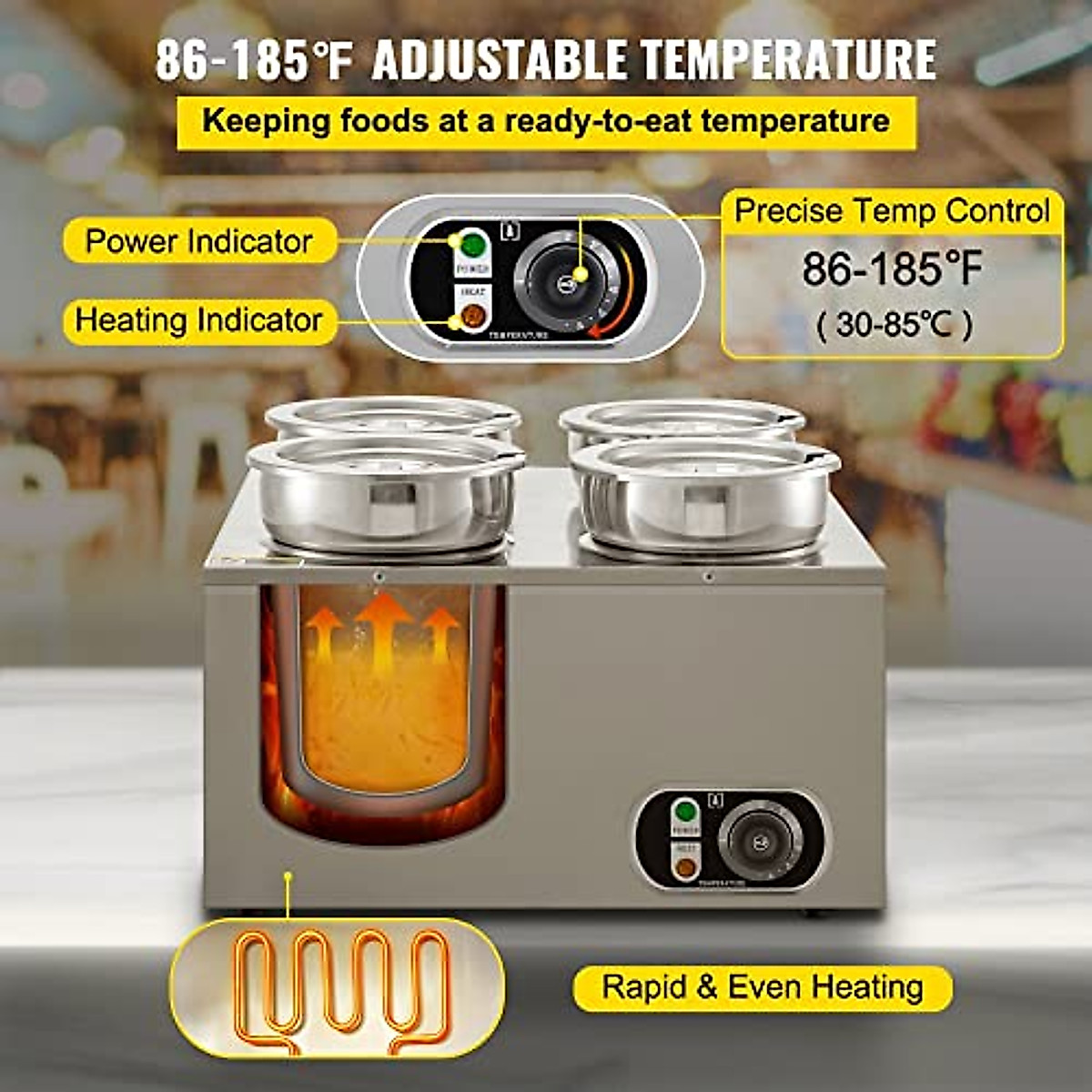 Commercial Food Warmer 16.8 Qt Capacity - Stainless Steel Countertop Soup Pot with Adjustable Temperature and Tap