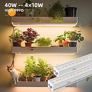 Barrina Grow Lights for Indoor Plants Full Spectrum, 2ft 40W (4 x 10W), T5 Plant Lights for Indoor Plants, Greenhouse, Plug and Play, Yellow, 4-Pack