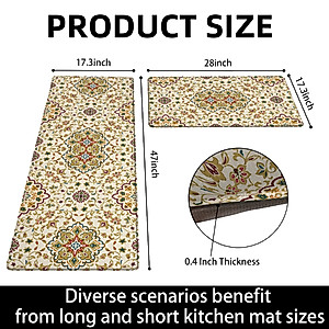 Tyrot Boho Kitchen Mat Set of 2 Cushioned Anti Fatigue Floor Mat PVC Rubber Kitchen Rugs Non Slip Waterproof Damask Floral Kitchen Rugs and Mats Comfort Standing Memory Foam Mat for Kitchen