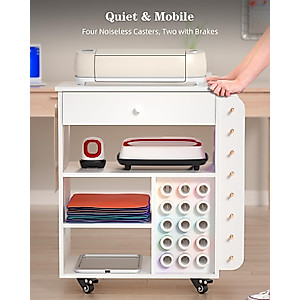 Rolling Craft Cart and Storage Table for Cricut - VDamu Vinyl Roll Holder and Craft Room Organizer