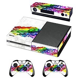 FOTTCZ Vinyl Skin for Xbox One Console, Sound Box & Controllers Only, Sticker Decorate and Protect Equipment Surface, Rainbow Watercolors