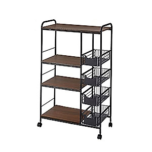 Home Multifunctional Storage Shelf with Lockable Wheels, 4 Tier Shelf+4 Tier Pull-out Storage Unit Materials Storage Rack Anti-collision Kitchen Organizer Rack for Bread, Kitchenware, Microwave