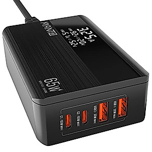 USB C Charger, MANTO 65W USB C Charger with LED Display, Super Fast Charger with Dual USB C+ Dual USB A, PPS USB C Charging Station Compatible with MacBook Pro/Air, Laptops, iPad, iPhone and More