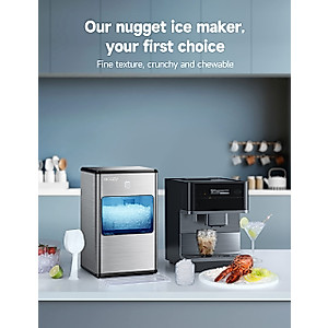 HiCOZY Nugget Ice Makers Countertop, Compact Crushed Ice Maker, Produce Ice in 5 Mins, 55LB Per Day, Self-Cleaning and Automatic Water Refill, Suitable for Home, Office (Black)