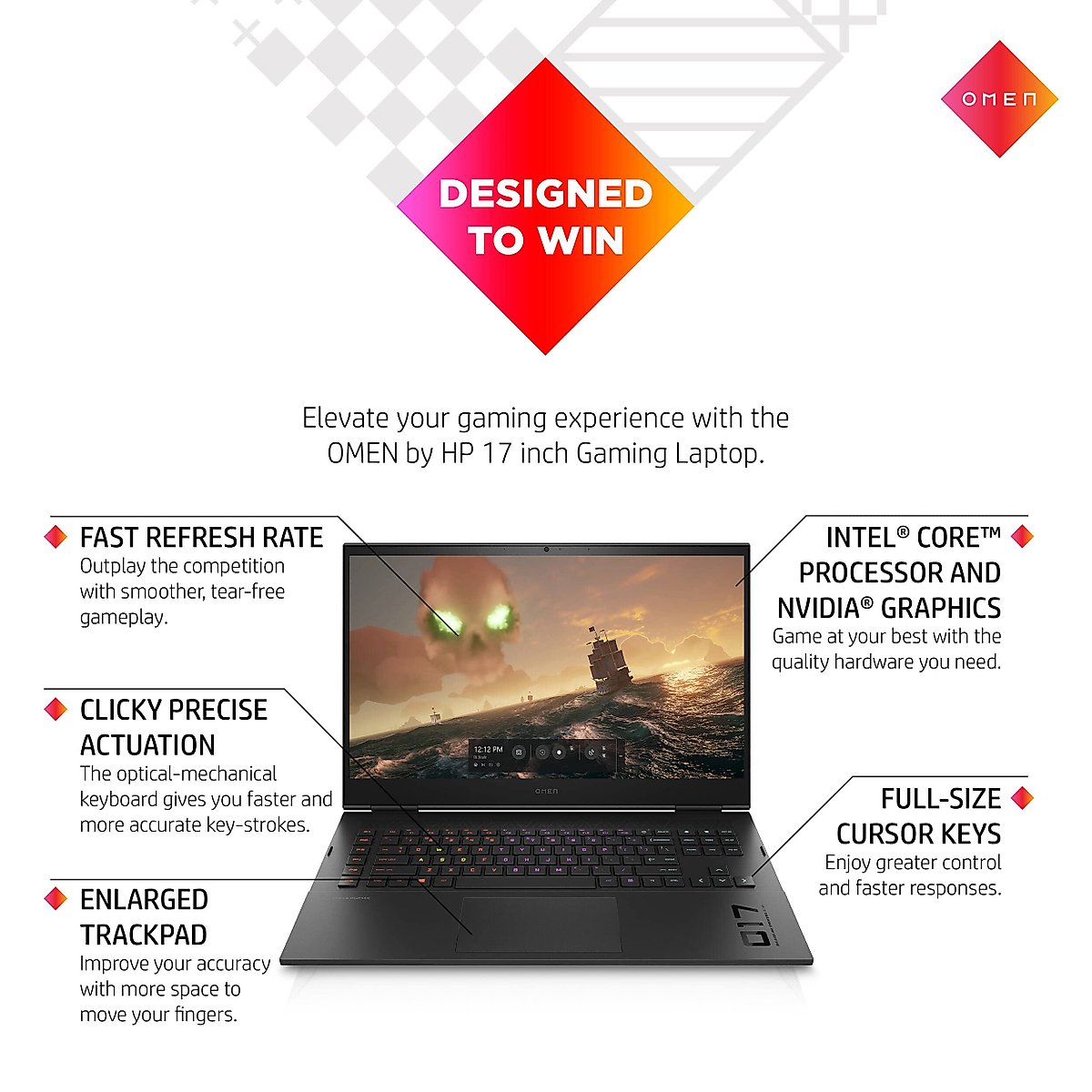 HP OMEN 17 17.3" FHD 144Hz Display Gaming Laptop - 12th Gen Intel Core i7-12800HX 16-Core up to 4.80 GHz Processor, 32GB DDR5 RAM, 4TB NVMe PCIe SSD, GeForce RTX 3060 6GB Graphics, Windows 10 Pro
