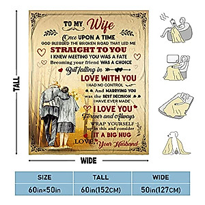 VXDRZGT Wedding Anniversary Romantic Gift for Her Blanket, Mothers Day Birthday Gifts for Wife, Wife Gifts from Husband, Best Wife Birthday Gift Ideas, to My Wife Flannel Throw Blanket 60 x 50 inch