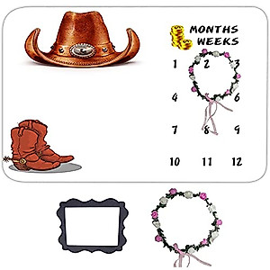 EARVO Western Boots Baby Monthly Milestone Blanket Boy or Girl Flowers Smiling Baby Month Blanket Rustic Cowboy Leather Boots Milestone Blanket for Newborn to 12 Months Milestones 47”x40”BTXYEA59