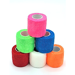 Self Adhesive Bandage Wrap 2 Inch x 5 Yards - Breathable Athletic Cohesive Bandage for Sports Injury, Ankle, Knee and Wrist Sprains (Pack of 6, Neon Rainbow)
