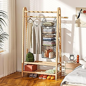 Yociyoga 5 Tier Closet Organizers and Storager, Adjustable Hanging Shelf Metal Wire Wardrobe Basket with 2 Sturdy Hooks for Bedroom, Livingroom (Black)