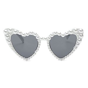 COTIA Luxury Fine Shimmering Love Pearl Sun Glasses Women Heart Glasses Casual Bling Sunglasses (white)