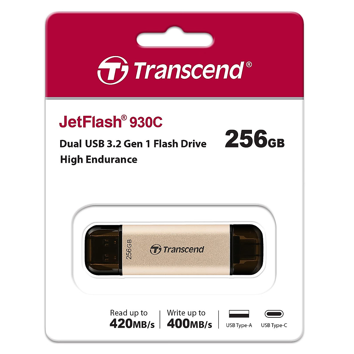 Transcend 256GB JetFlash 930C USB 3.2 Gen 1 Flash Drive TS256GJF930C, Golden hue