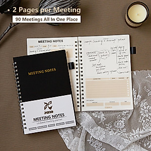 JAEMEYEM Meeting Notebook for Work with Summary, 180 Pages (7 * 10") Project Planner with 2024 Calendar, Meeting to Do and Agenda Organizer for Women and Man, 90 Meetings, Black