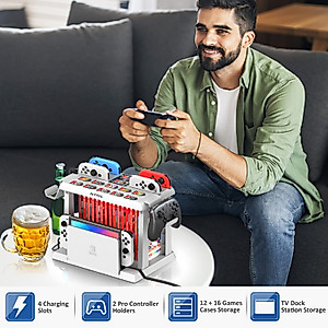 Switch Games Organizer Station with Controller Charger, Charging Dock for Nintendo Switch & OLED Joycons, Kytok Switch Storage and Organizer for Games, TV Dock, Pro Controller, Accessories Kit Storage