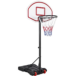 Yaheetech Portable Basketball Hoop Stand Backboard System Height Adjustable 5.2-7 ft Basketball Goal Indoor Outdoor with Wheels Red