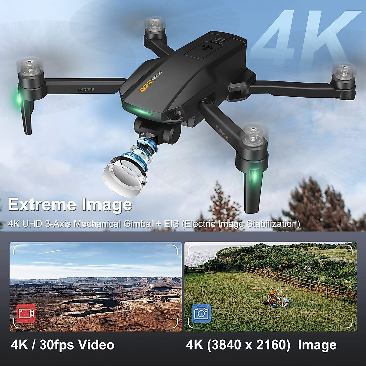 GPS Drone with 4K Camera for Adults, Profesional Long Range 12000ft 4K Video / Image Transmission, 3-Axis Gimbal EIS Anti-Shake HD Camera Quadcopter with Brushless Motor, Auto Return Home, 4km Long Control Range
