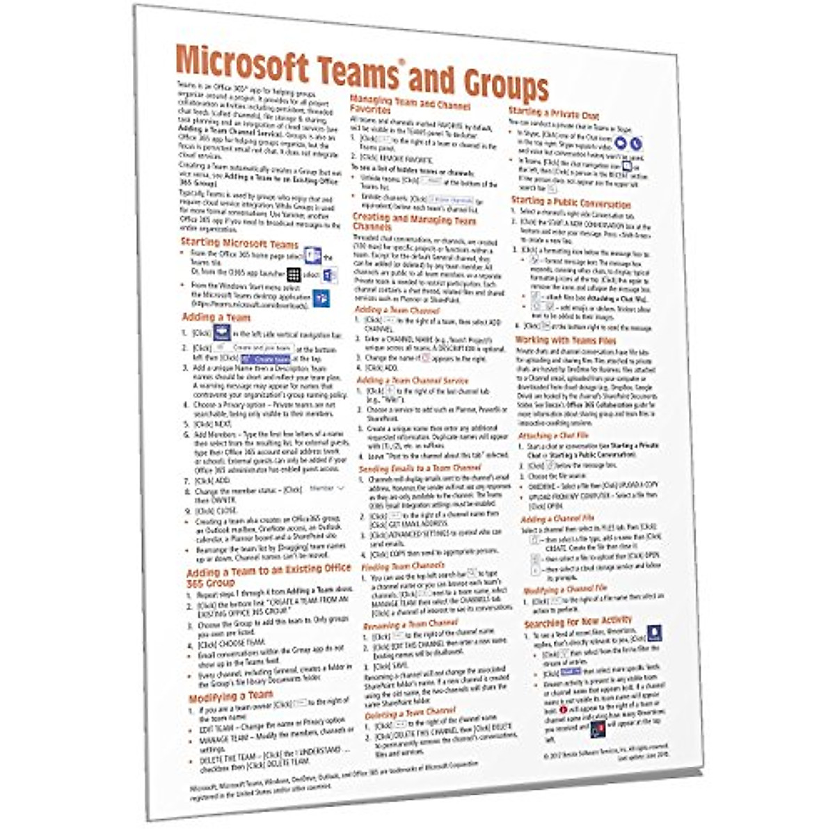Microsoft Teams and Groups for Office 365 Quick Reference Guide (Cheat Sheet of Instructions, Tips & Shortcuts - Laminated Card)