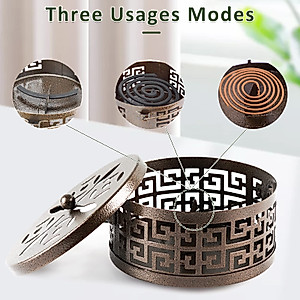 Whiidoom Metal Mosquito Coil Holder with Handle Portable Coil Incense Burner for Home Garden Decorate (Bronze)